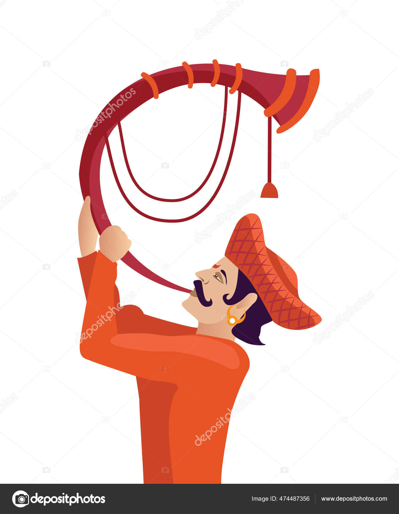 Indian Maharashtra Cultural Tutari Man Vector Illustration Stock Vector ...