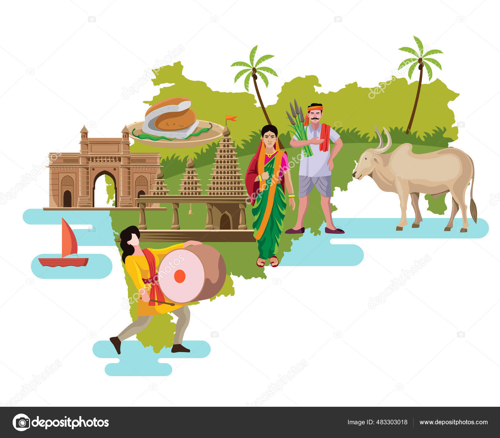 Maharashtra Culture Map Vector Illustration Stock Vector by ...