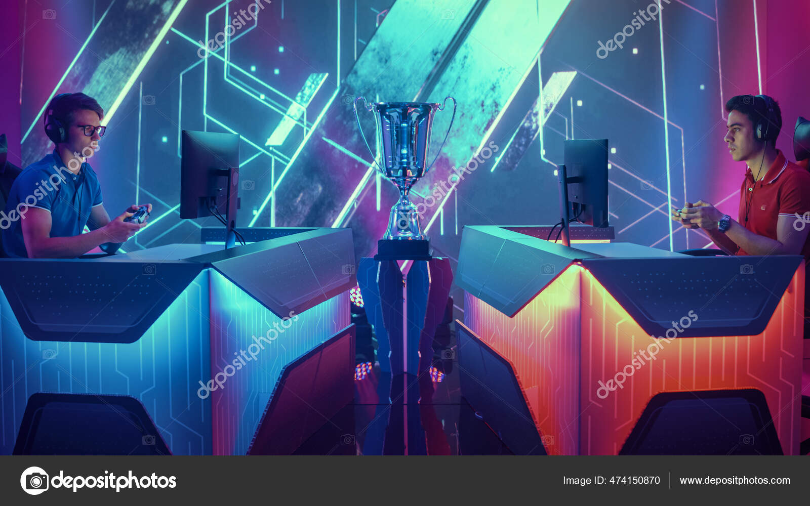 Two Professional Esport Gamers Using Controllers Playing Console Video ...