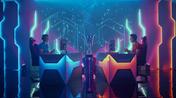 Two Professional Esport Gamers Using Controllers Playing Console Video ...