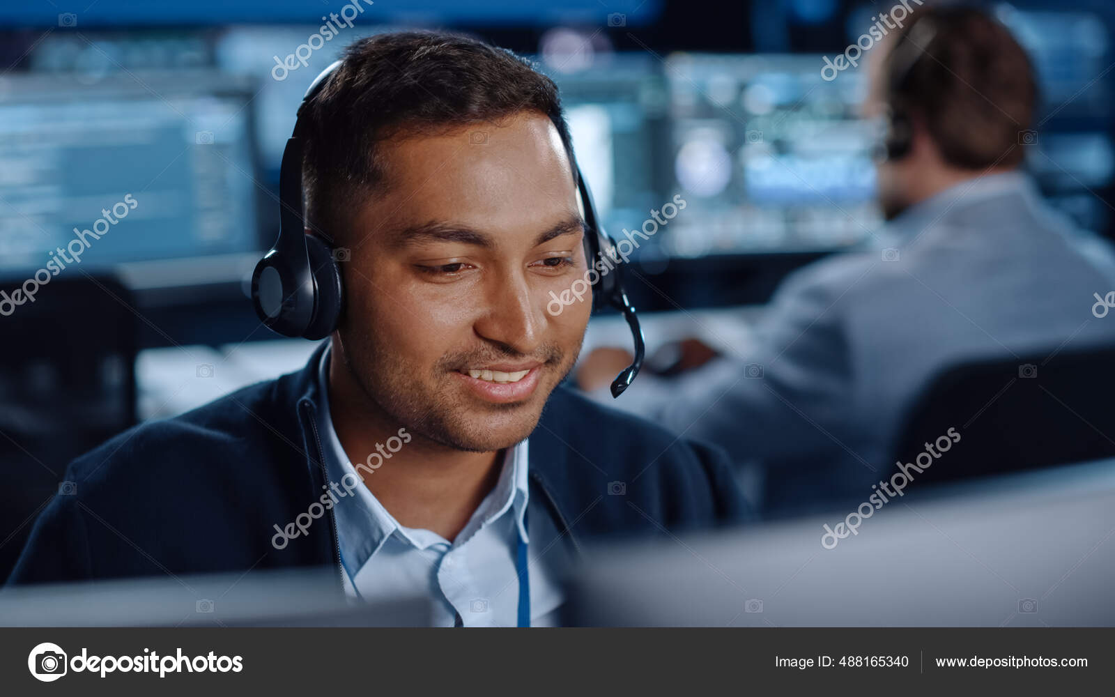 Close Up Portrait of a Joyful Technical Customer Support Specialist ...