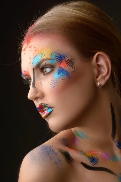 Painted beautiful woman face, artistic make up Stock Photo by ...