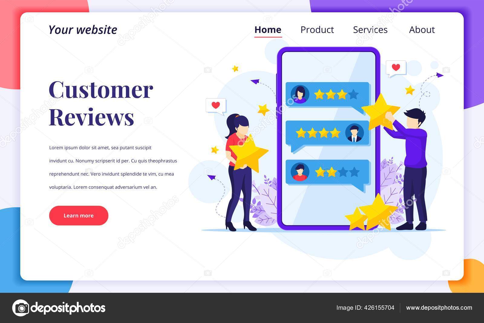Landing Page Design Concept Customer Reviews People Giving Stars Rating ...