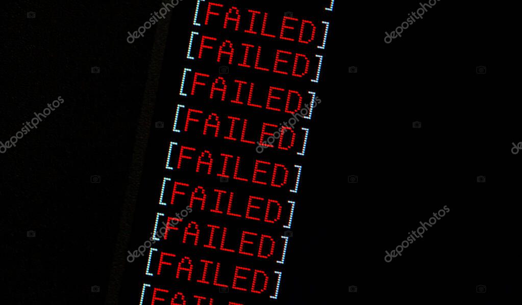 Concepto de fallo, pantalla de monitor de computadora palabra roja ...