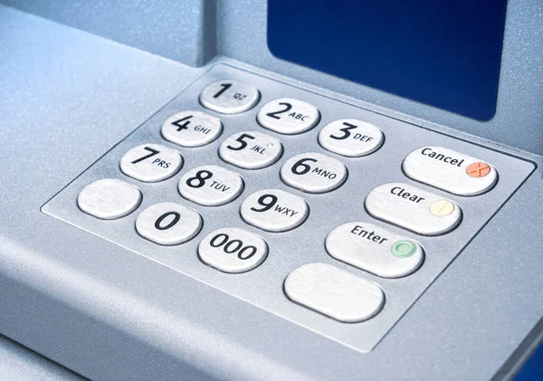 ATM cash machine pin pad, keypad detail, object closeup, nobody. Key ...