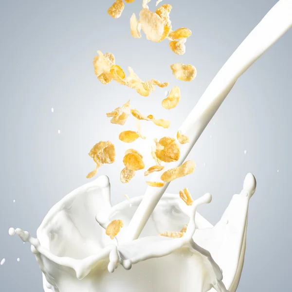 Corn Flakes and Milk Splash on Bowl Stock Photo by ©somchaij 77230988