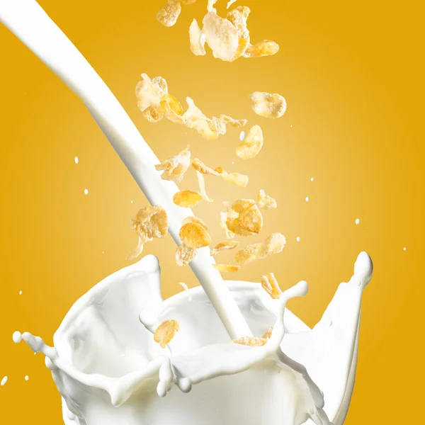 Corn Flakes With Milk Splash — Stock Photo © somchaij #77232940