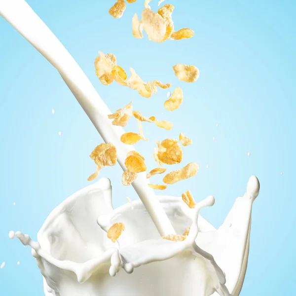 Corn Flakes With Milk Splash — Stock Photo © somchaij #77232940