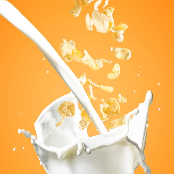 Corn Flakes With Milk Splash — Stock Photo © somchaij #77232940