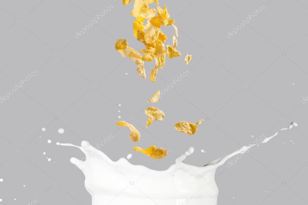 Cornflakes Falling Into Milk Splash Stock Photo by ©somchaij 83252890