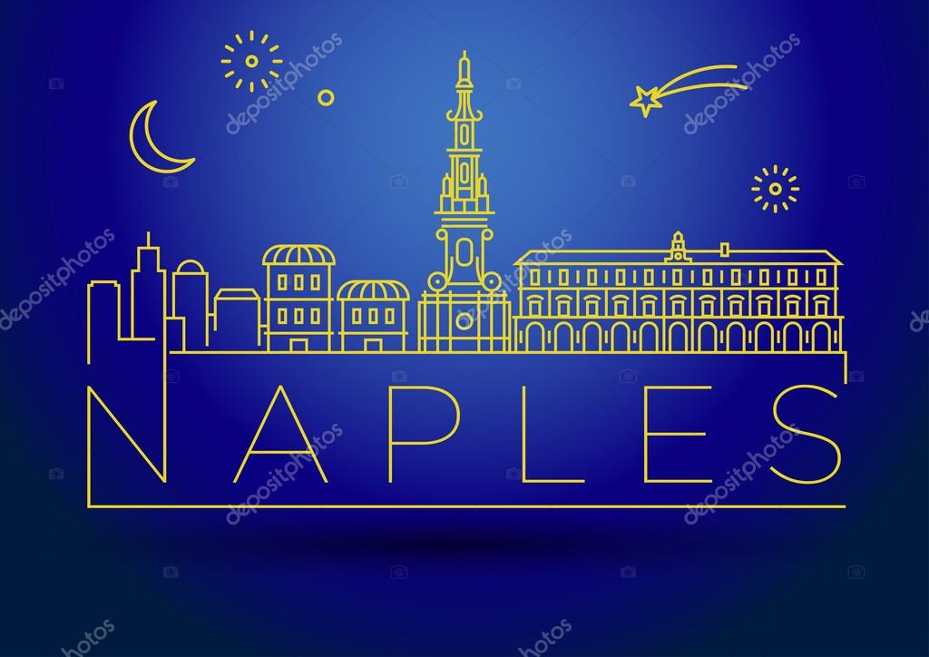 Napoli City Skyline con disegno tipografico - Grafica Vettoriale ...