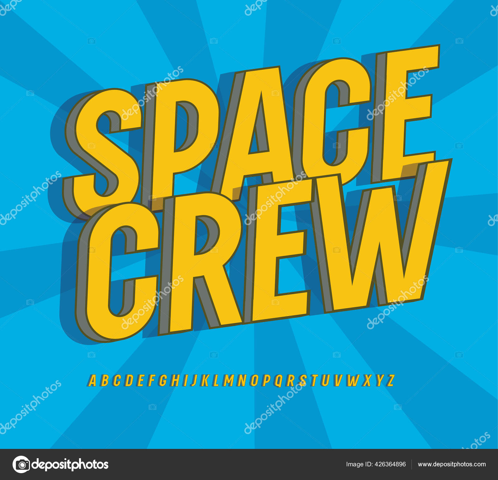 High bold letters, comic book style alphabet. Yellow cartoon font on ...