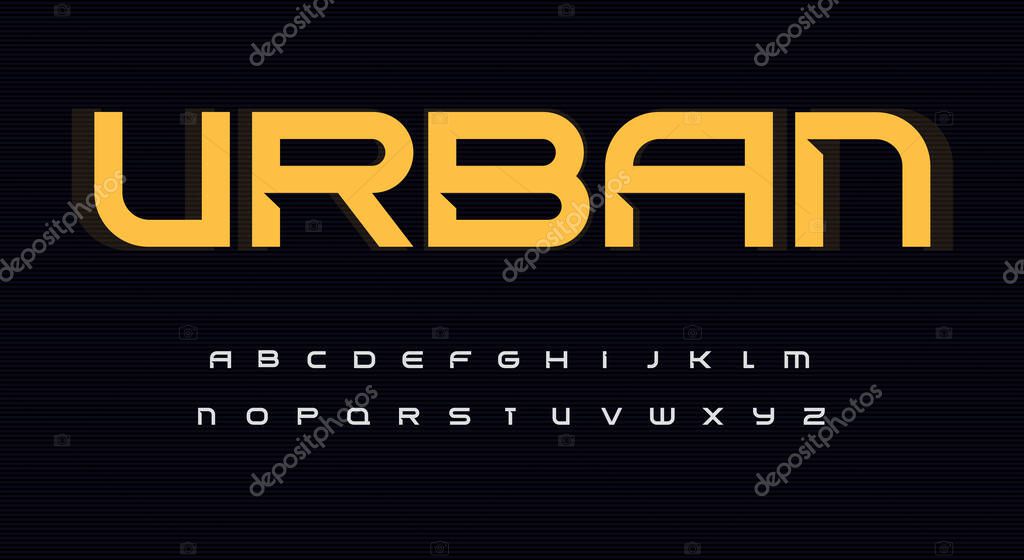Alfabeto urbano ancho. Sans serif fuente con bisel, tipo minimalista ...