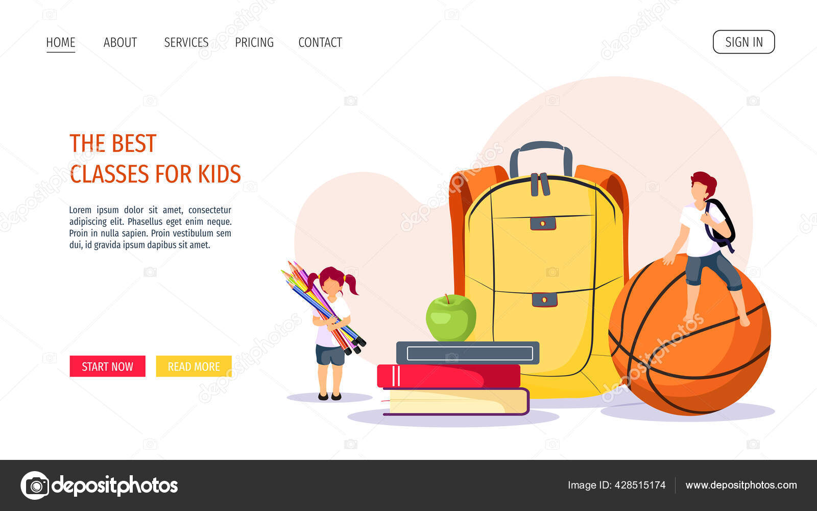 Primary School Vector Illustration Children School Icons Background ...