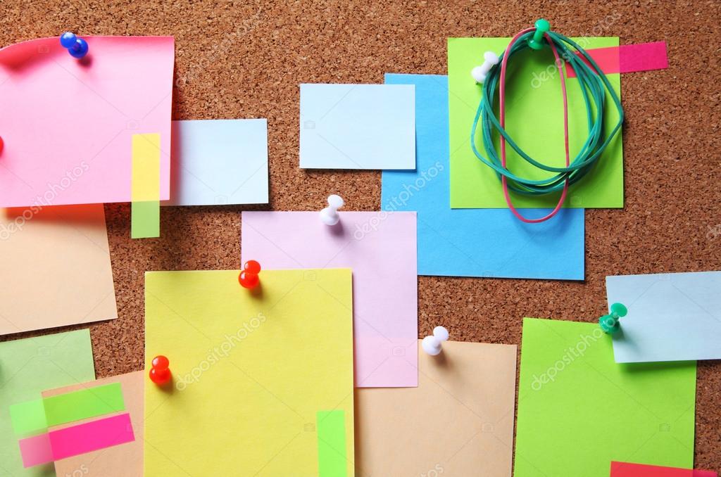 Image of colorful sticky notes on cork bulletin board Stock Photo by ...
