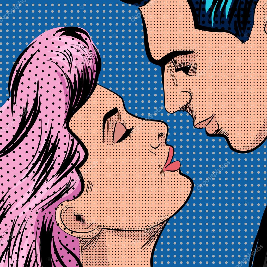 Pop Art Style Illustration Kissing Couple Stock Vector Image By