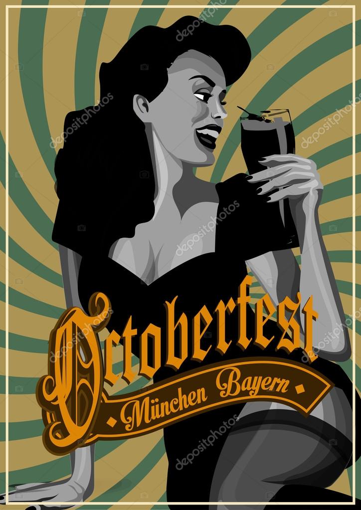 Vector Pin Up Girl Waitress Hanging Beer Stock Vector By ©vkatrevich 119163682