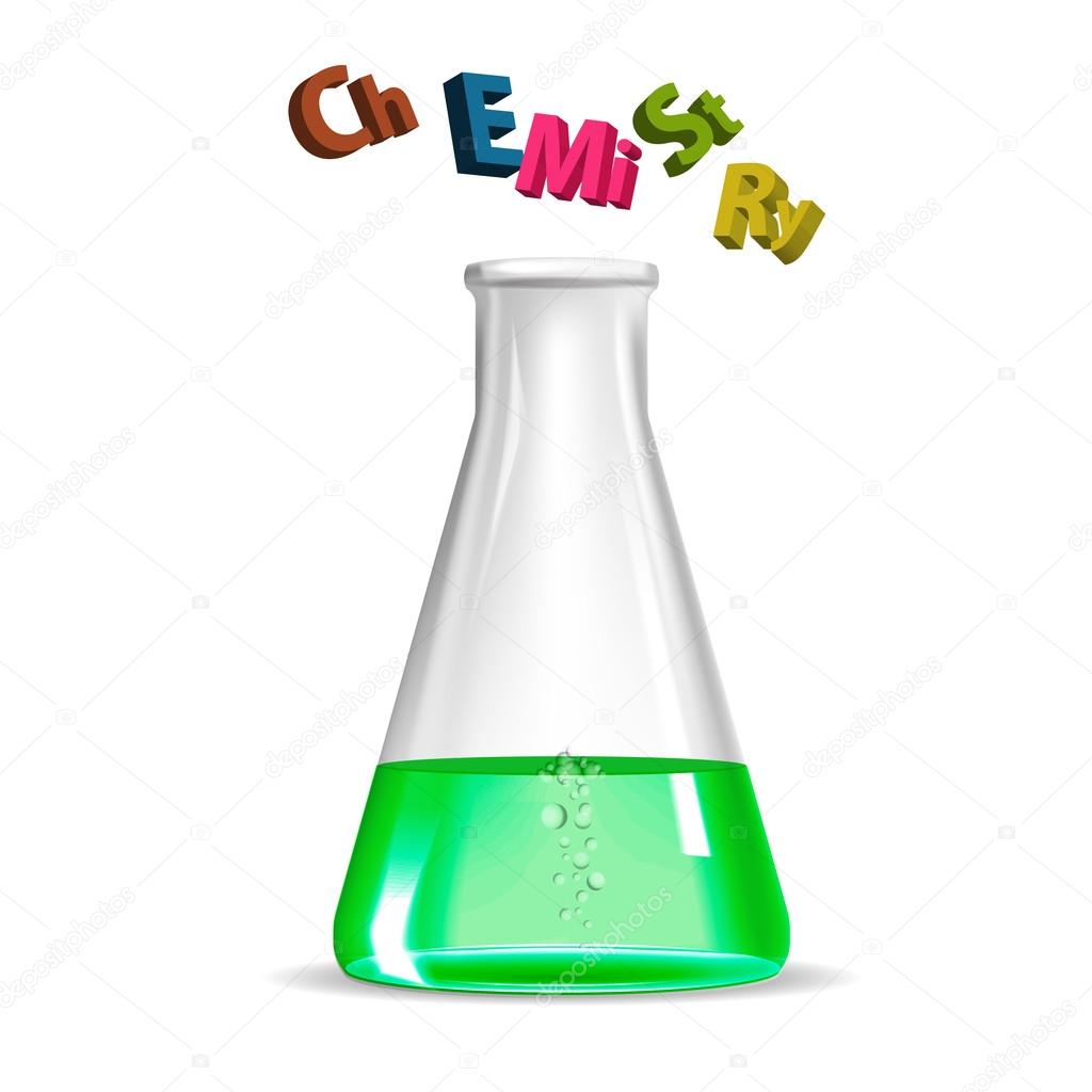 Química. Frasco de vidrio con un líquido químico. Ilustración vectorial ...