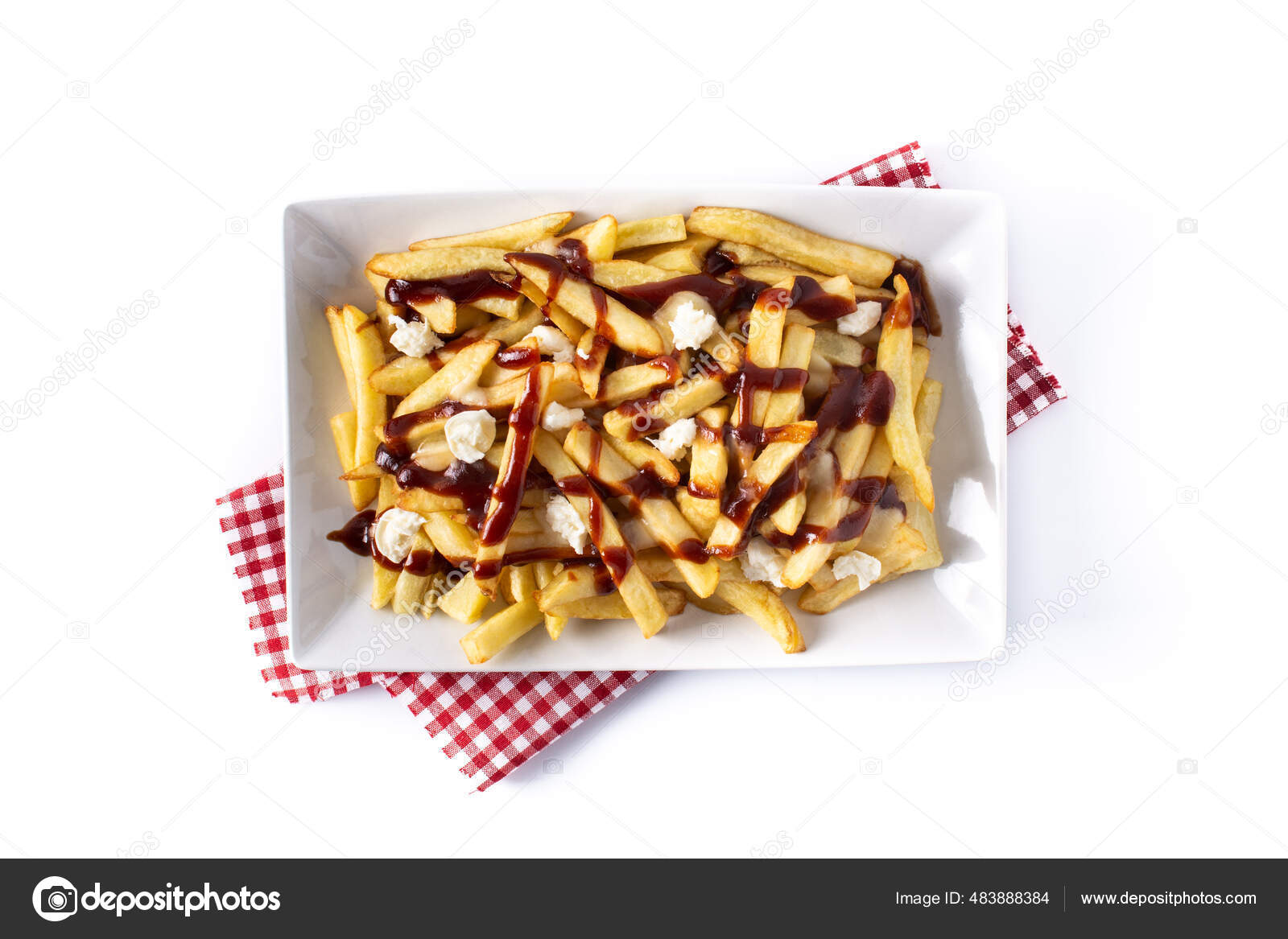 Traditional Canadian Poutine Isolated White Background Top View Stock ...