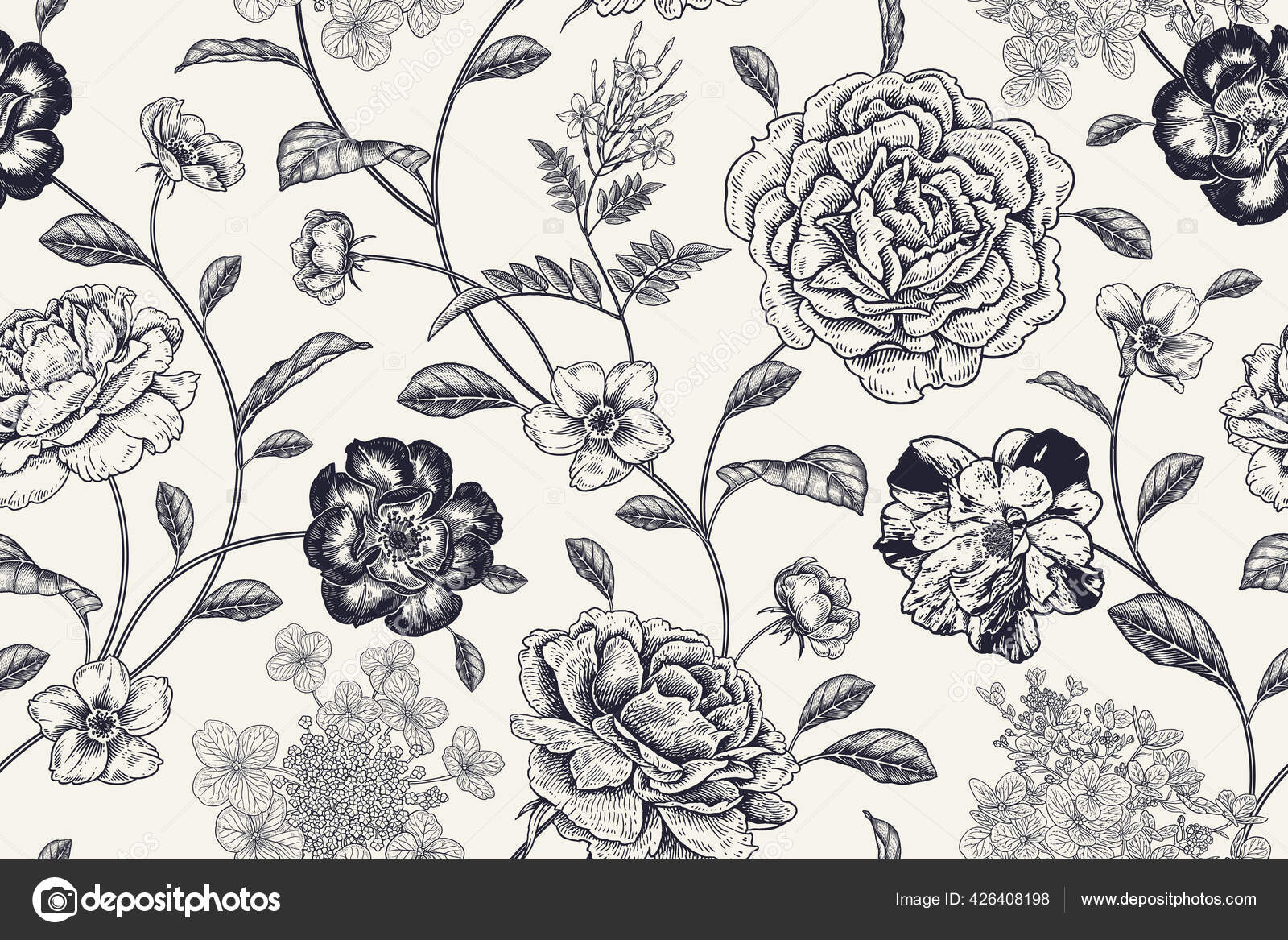 Victorian Floral Pattern Black