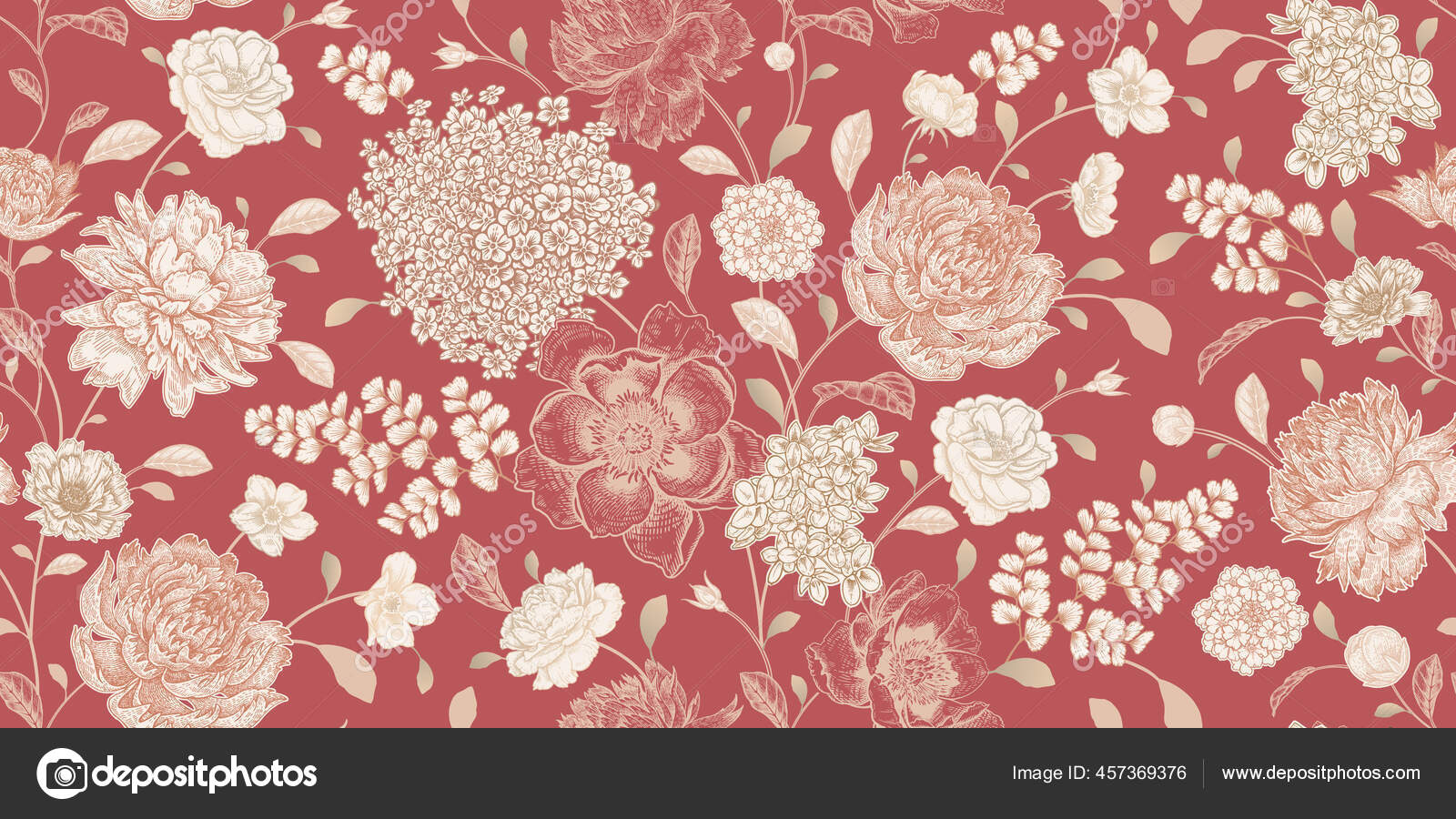 Seamless Flower Pattern Vintage Vector Floral Background Red White ...