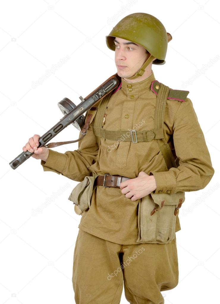 Young Soviet soldier with machine gun ppsh-41 Stock Photo by ...