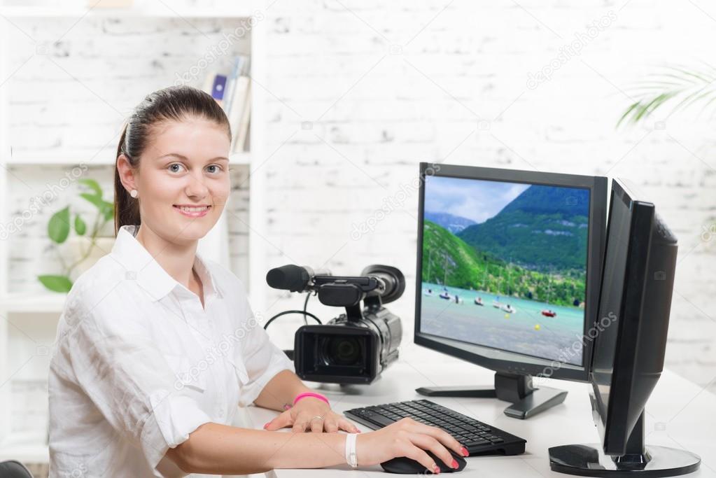 Pretty young woman video editor — Stock Photo © philipimage #79470216