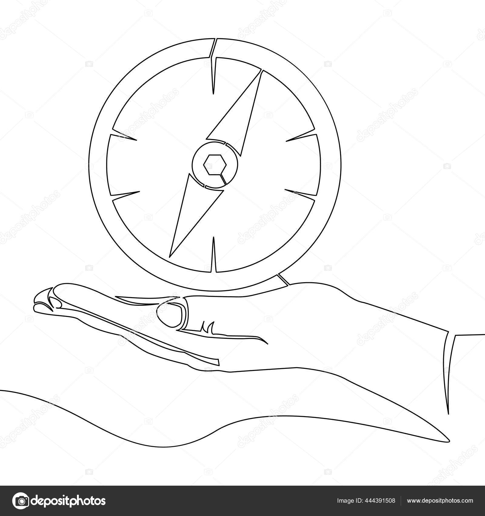 Continuous One Single Line Drawing Hand Holding Compass Icon Vector ...