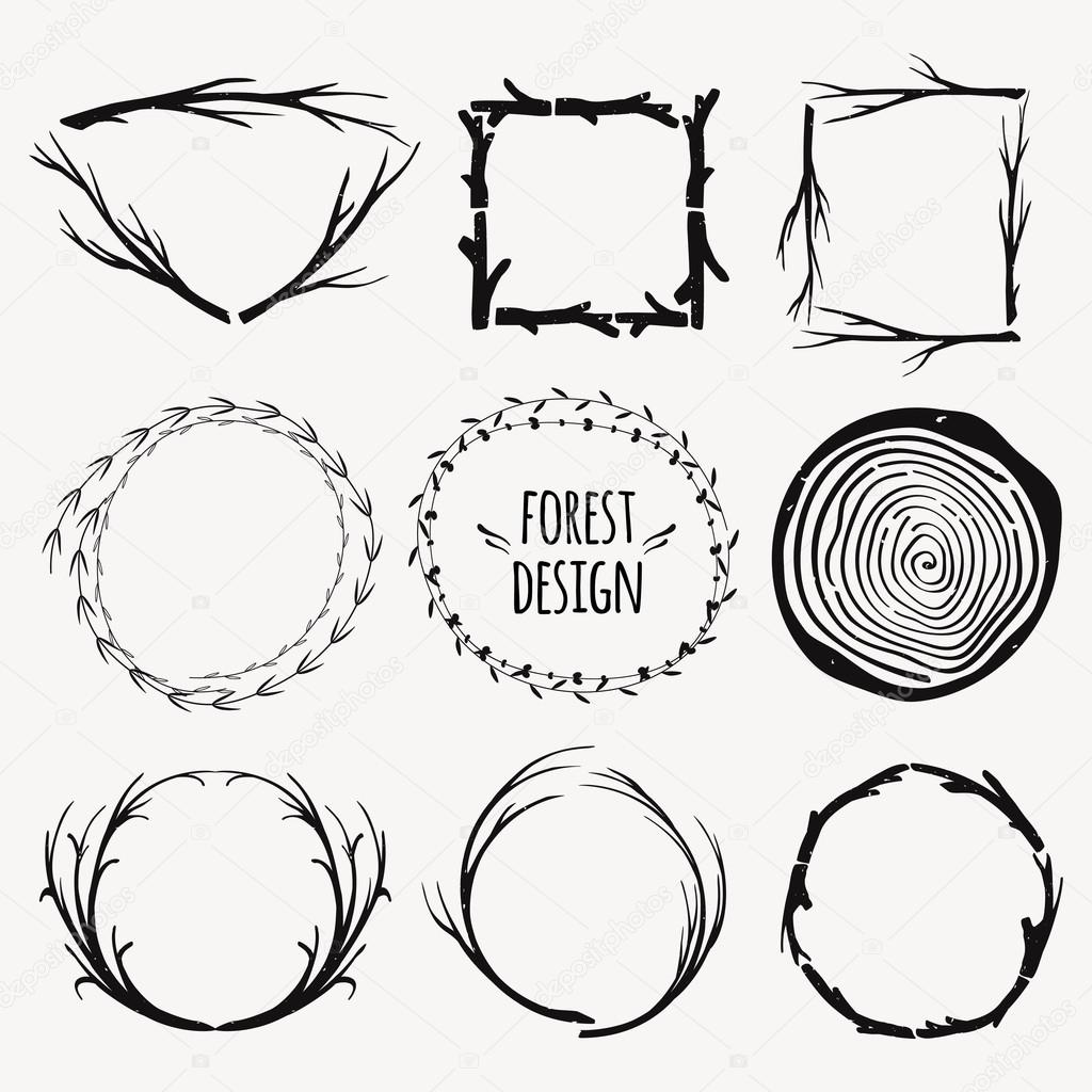 Vector decorative set of different frames with plants and tree branches ...