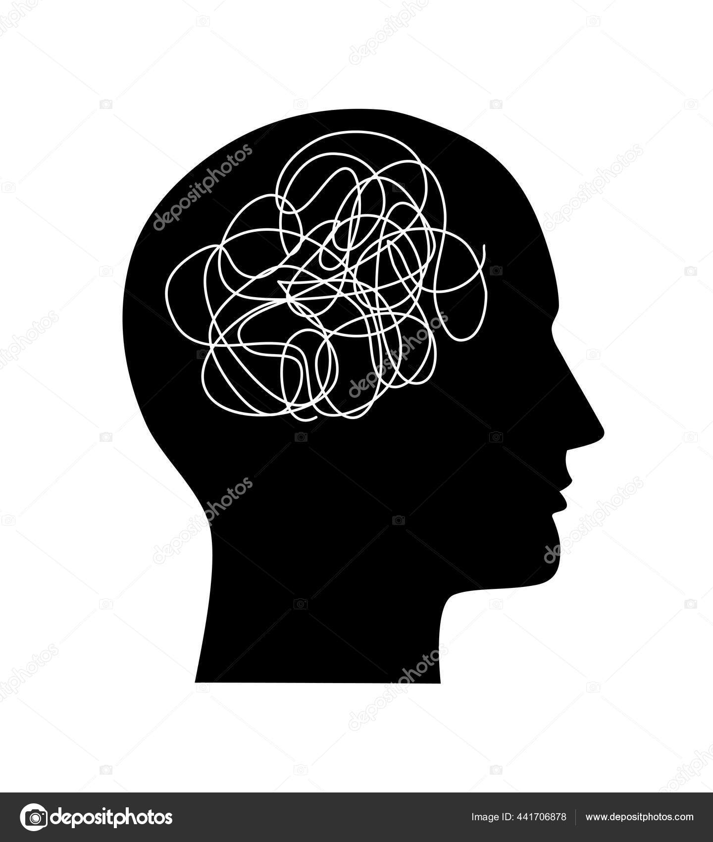 Vector Illustration Human Head Silhouette Brain Tangled Messy Single Line Stock Vector Image by ...
