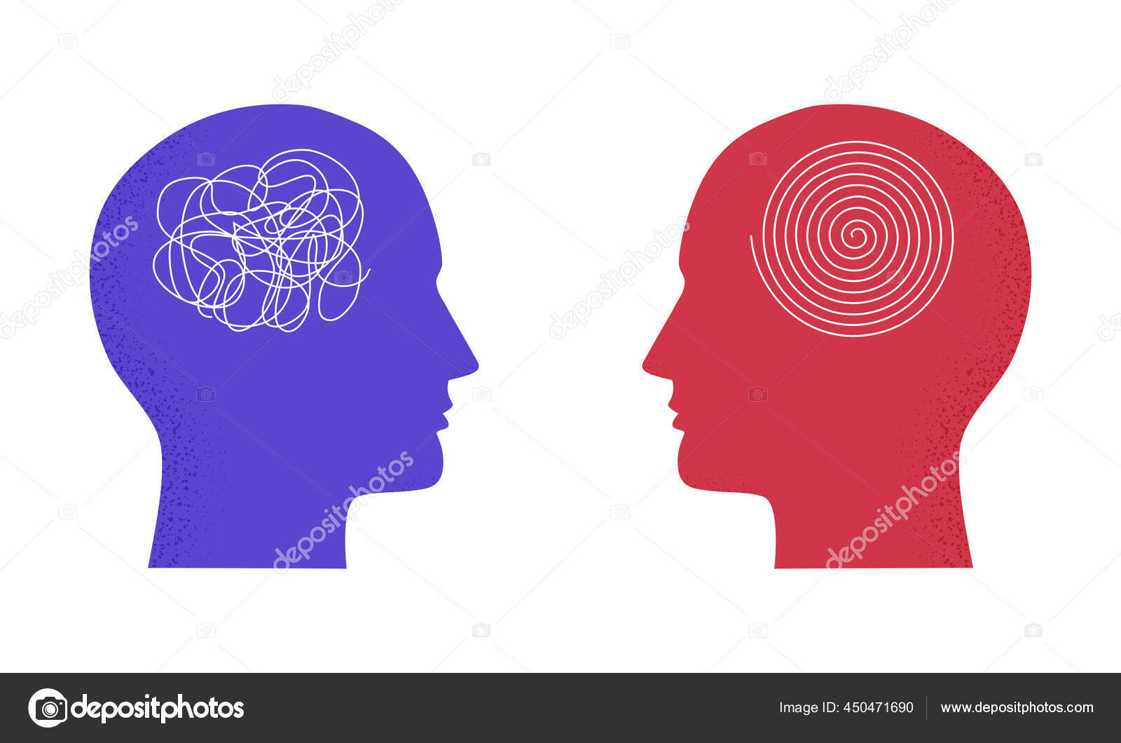 Vector Illustration Two Human Heads Messy Complicated Line Orderly ...