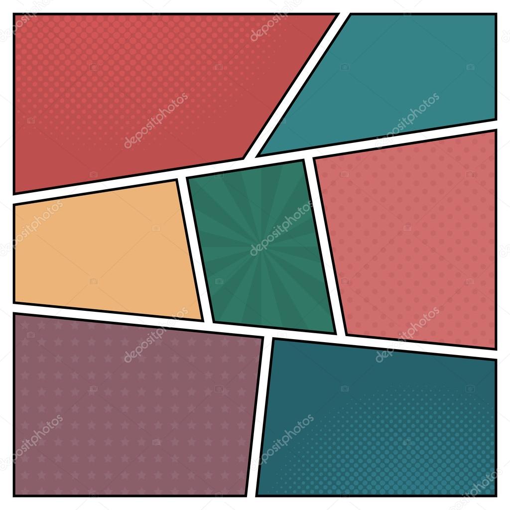 Vector colorful template of retro comic book page with rays, sta Stock ...