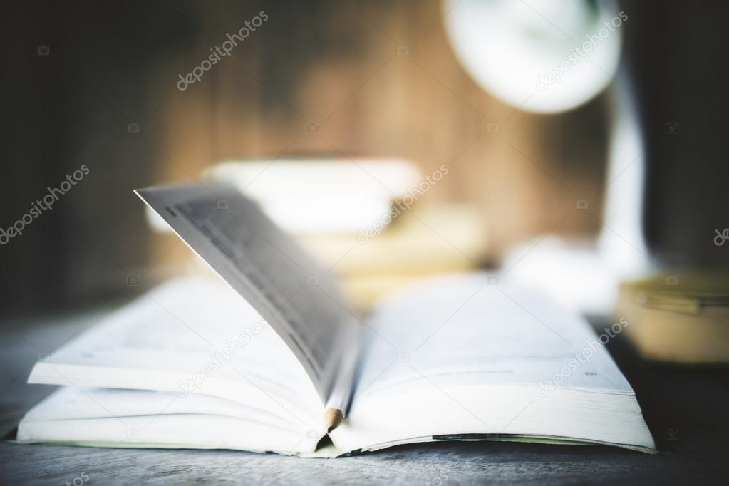 Open book with pencil Stock Photo by ©peshkov 102612438