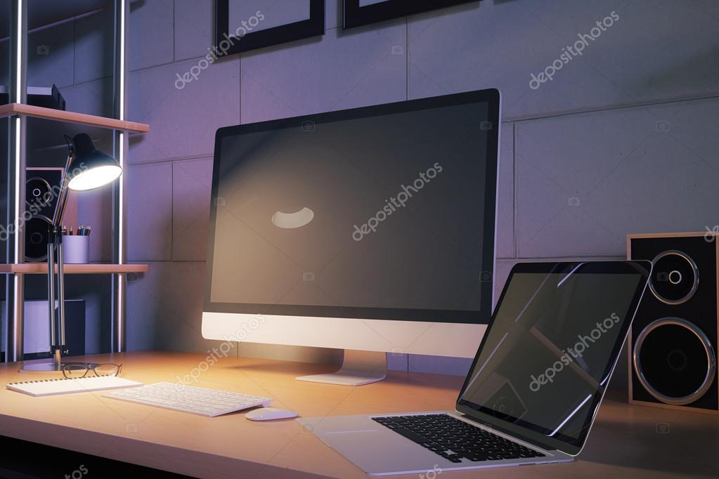 Laptop and computer at night — Stock Photo © peshkov #113055706