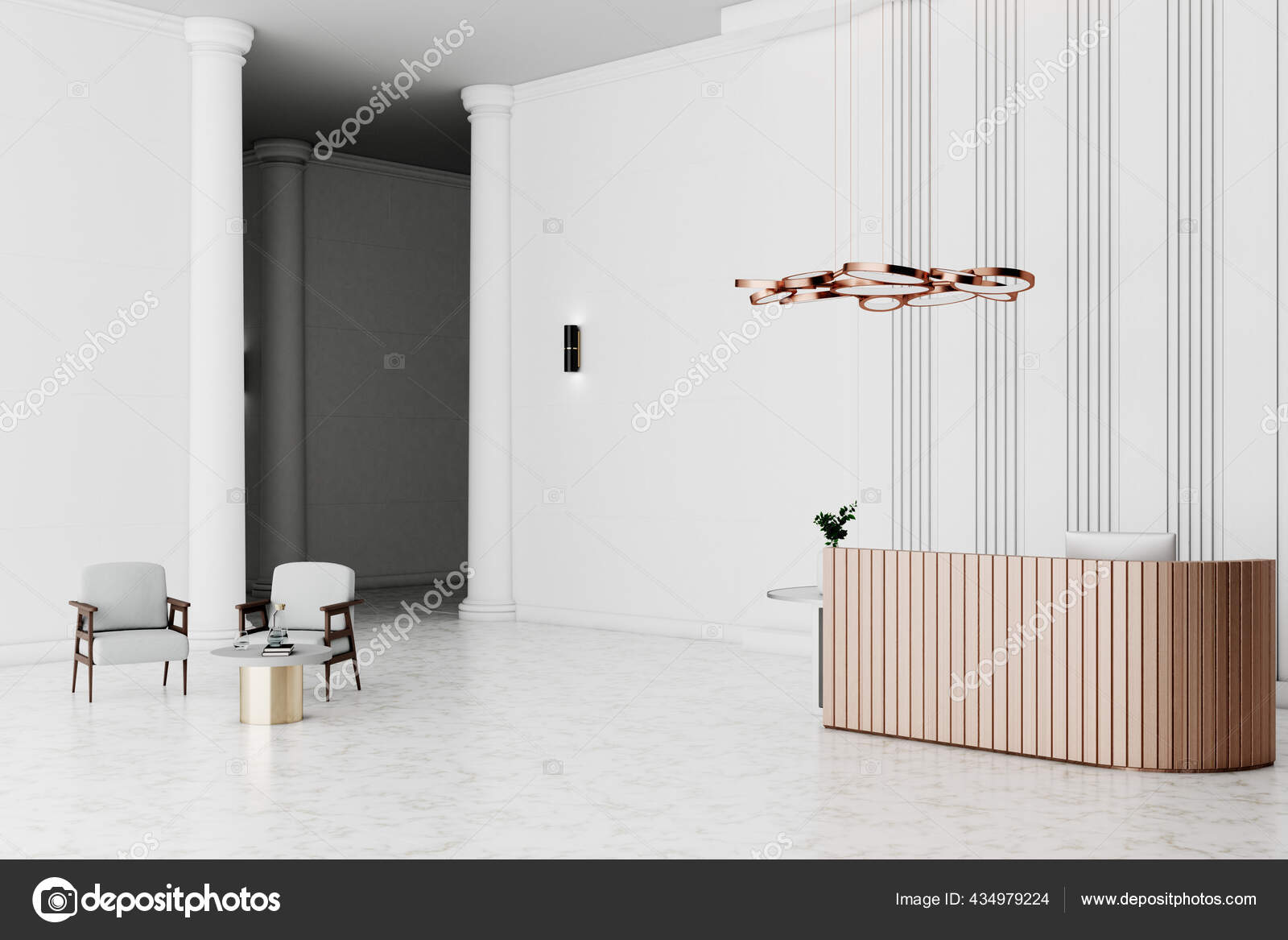 Contemporary Office Lobby Interior Reception Desk Computers Waiting ...