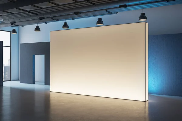 Interior with blank billboard on wall. Gallery, advertisement ...