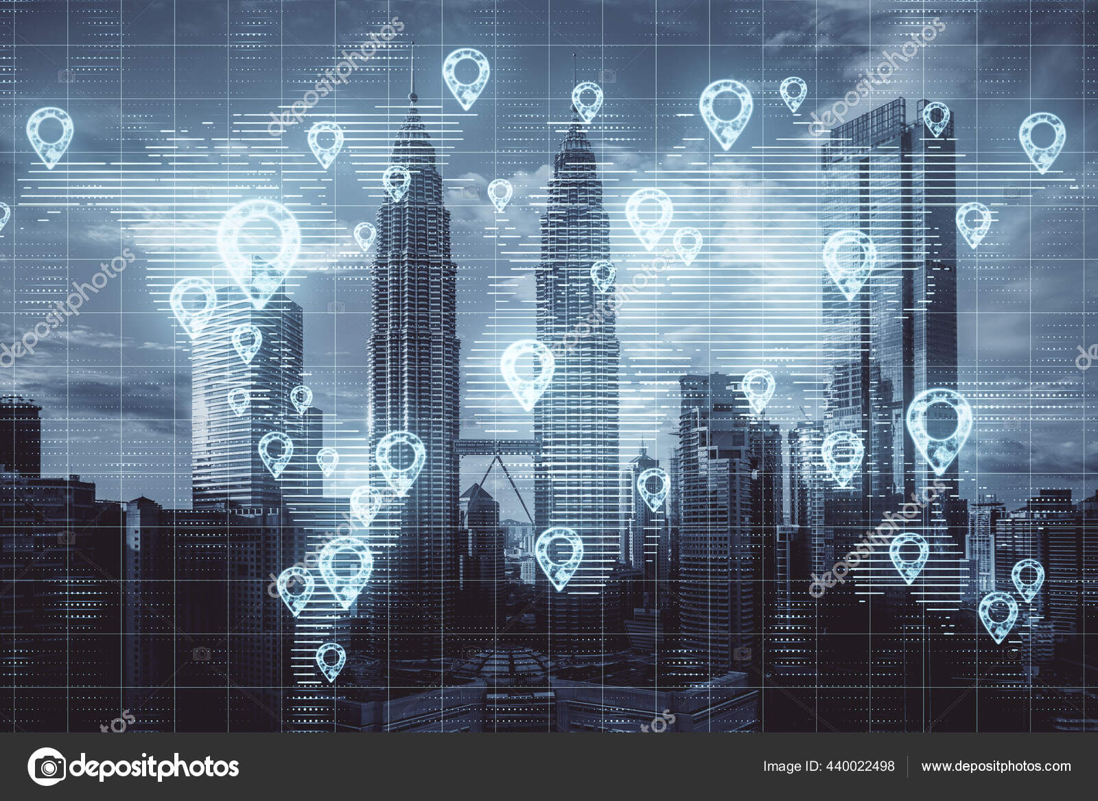 Digital Geolocation Interface World Map Night City Geolocation ...