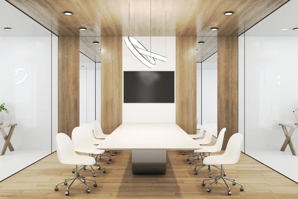 Modern eco style conference room with wooden decoration, floor, ceiling ...