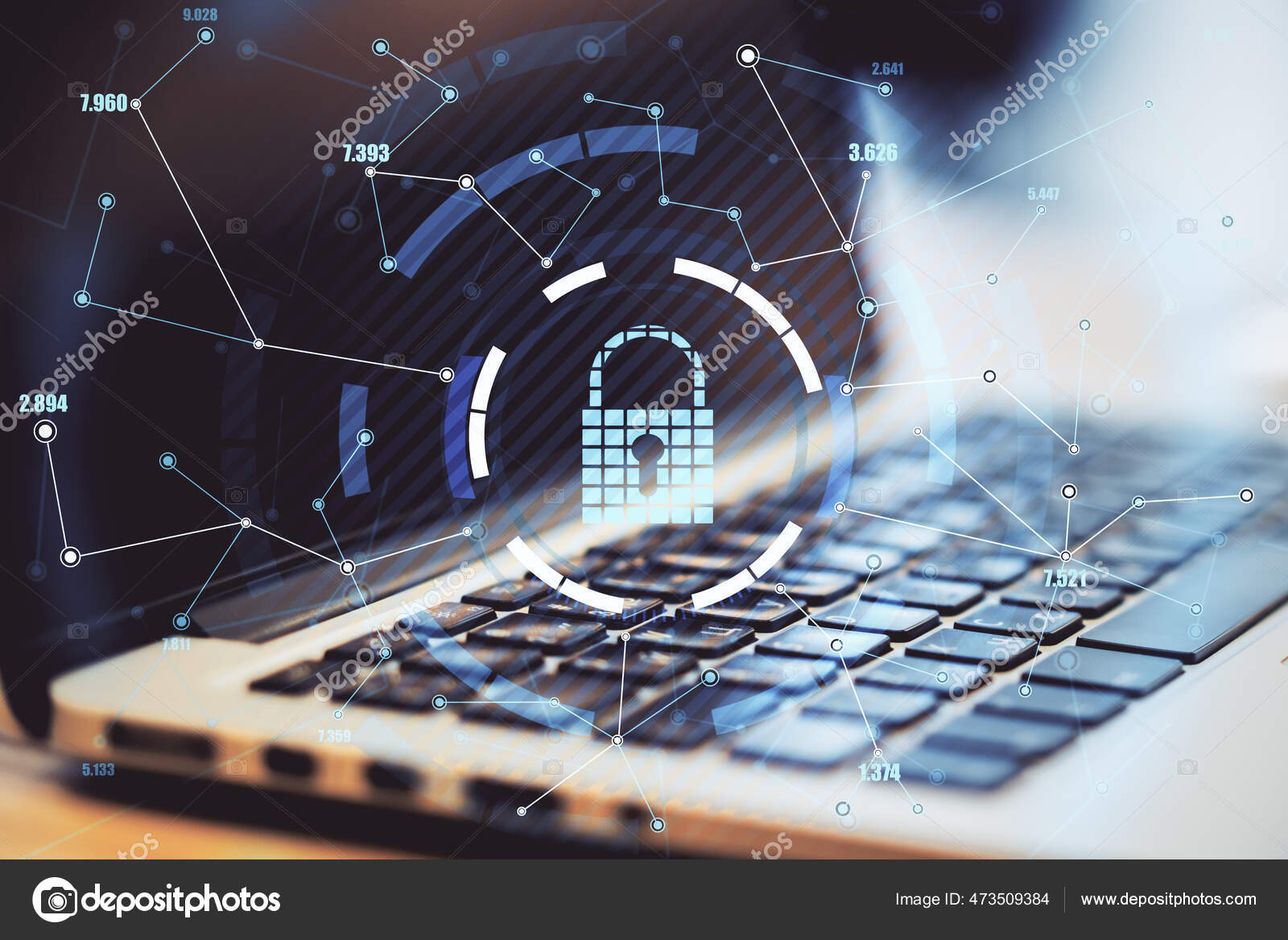 Cyber Security Concept Digital Lock Sign Stats Data Indicators Laptop ...