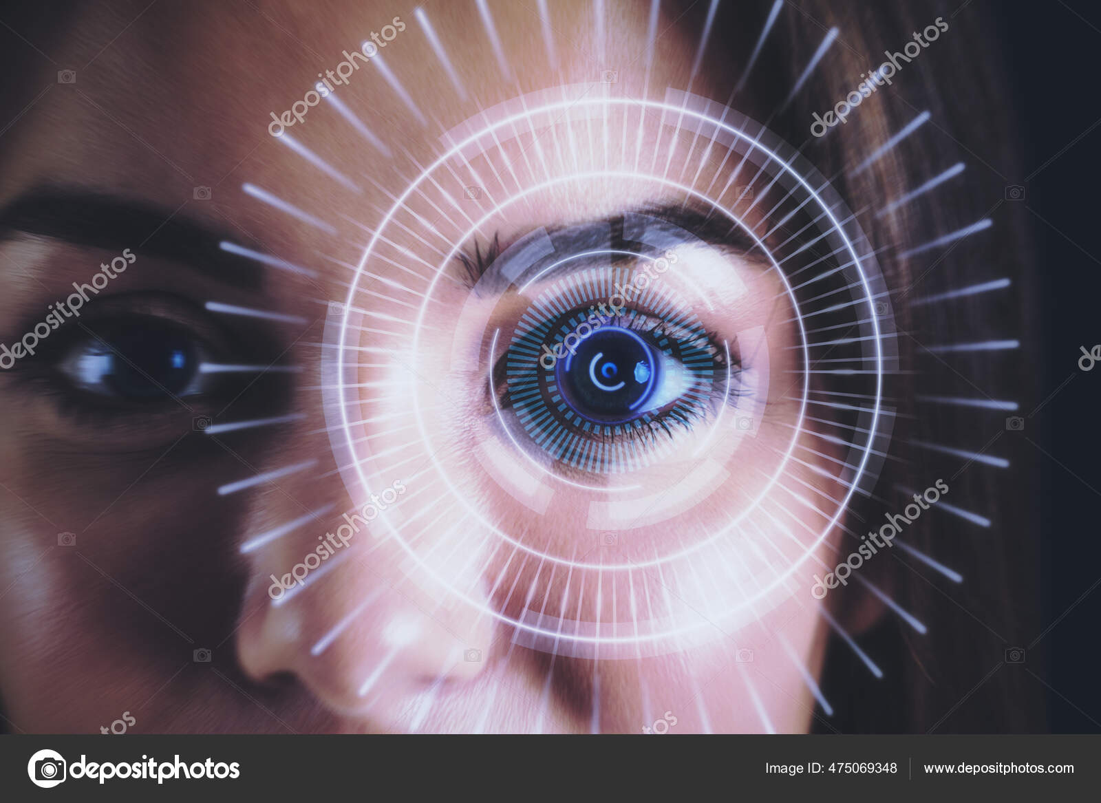Human Eye Recognition Face Scanning Process Close White Woman Digital ...