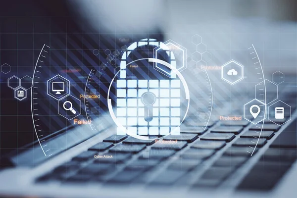 Cyber Security Concept Digital Lock Sign Stats Data Indicators Laptop Stock Photo by ©peshkov ...