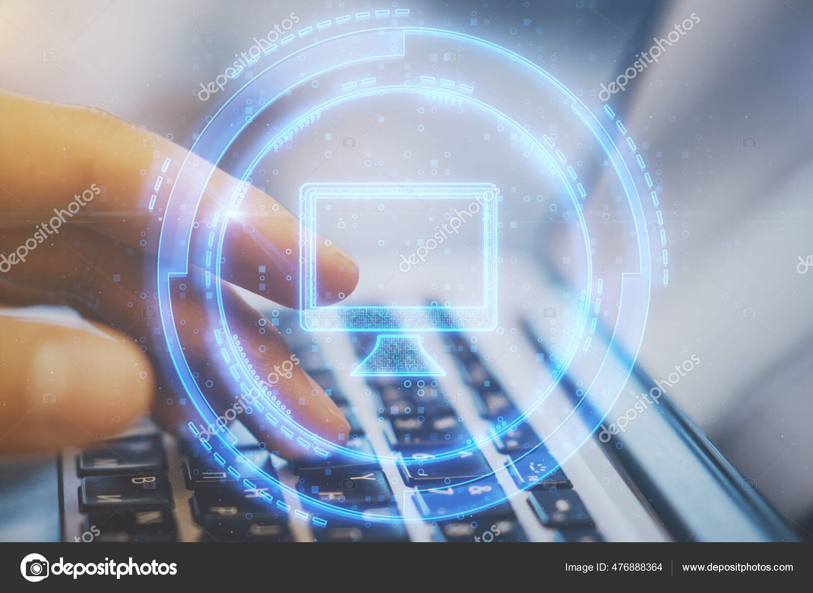 Close Hand Using Laptop Glowing Computer Interface Technology Digital ...