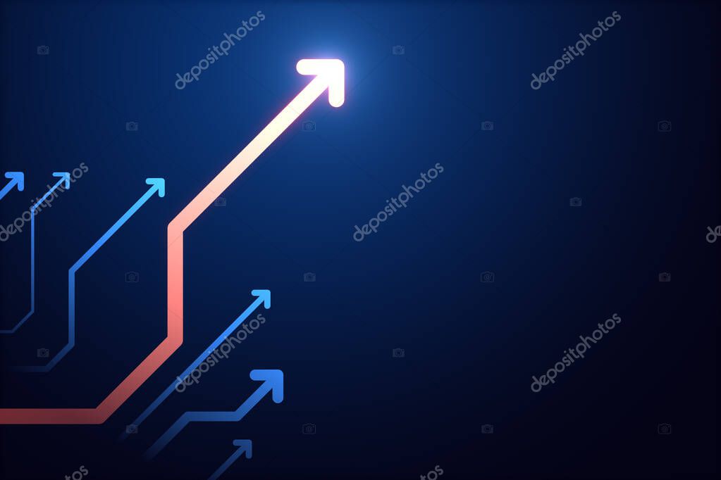 Flechas digitales brillantes abstractas sobre fondo azul con el lugar ...