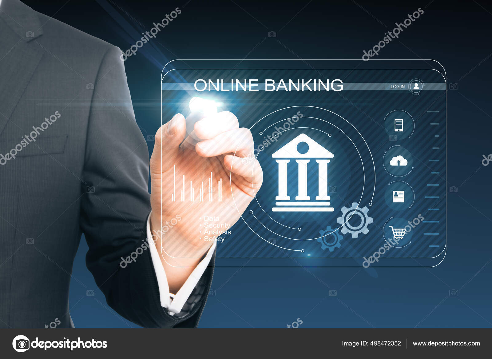 Businessman Pointing Abstract Glowing Interface Blurry Background ...