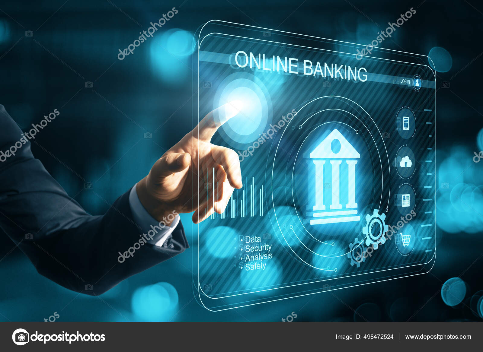 Man Pointing Abstract Glowing Interface Blurry Background Online ...