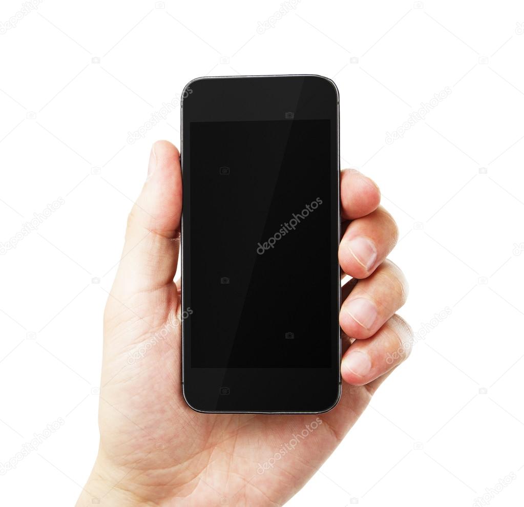 Hand with empty cell phone Stock Photo by ©peshkov 77223863