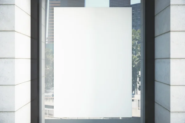 Blank white poster on the window, mock up - Stock Image - Everypixel