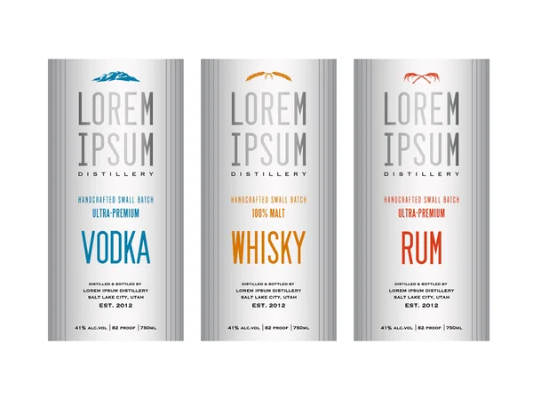 Liquor bottle label designs for vodka, whisky whiskey and rum Stock ...
