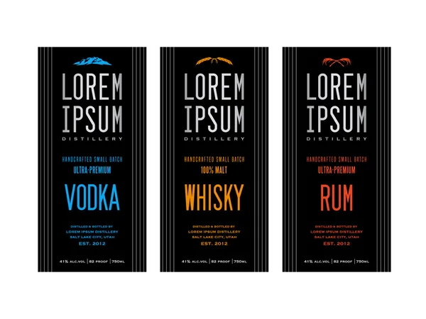 Liquor bottle label designs for vodka, whisky whiskey and rum Stock ...