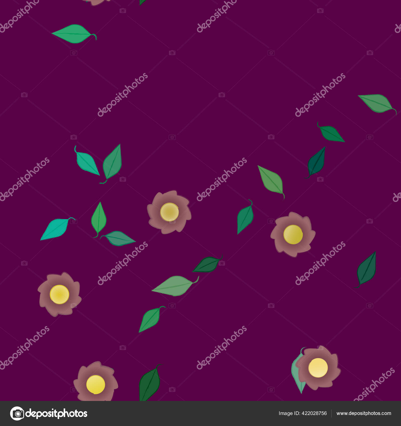 Vector Seamless Pattern Flowers Leaves Stock Vector By